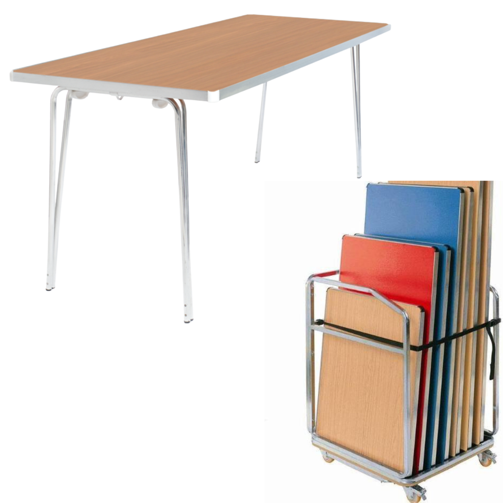 7 x Gopak Economy Lightweight Folding Tables + Small Trolley Bundle | Educational Equipment Supplies