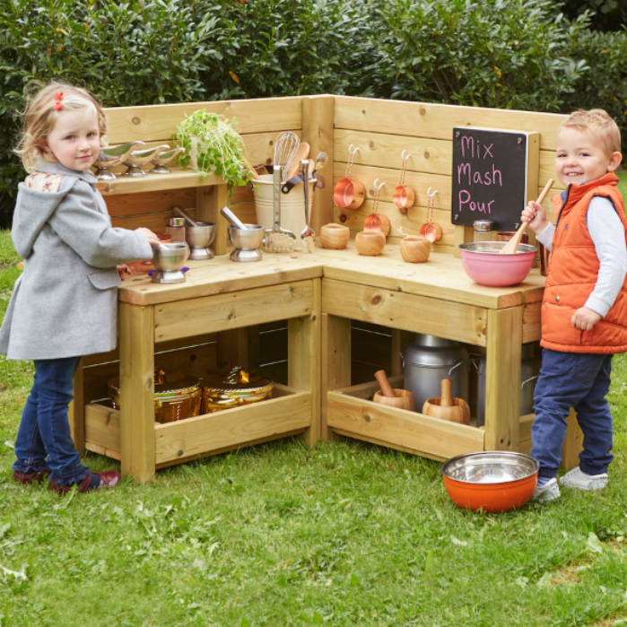 Childrens Outdoor Wooden Mini Corner Mud Kitchen | Educational Equipment Supplies