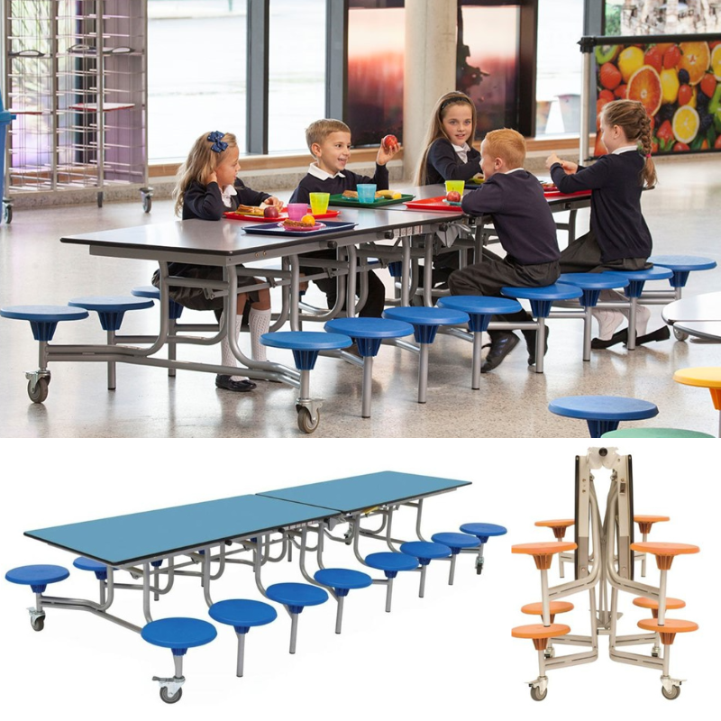 Spaceright 16 Seat Rectangular Mobile Folding Dining Table - W328 x D150 x H65cm | Educational ...
