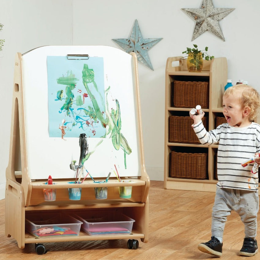 Playscapes Double-Sided 2 Station Easel + Low Storage Trolley | Educational Equipment Supplies