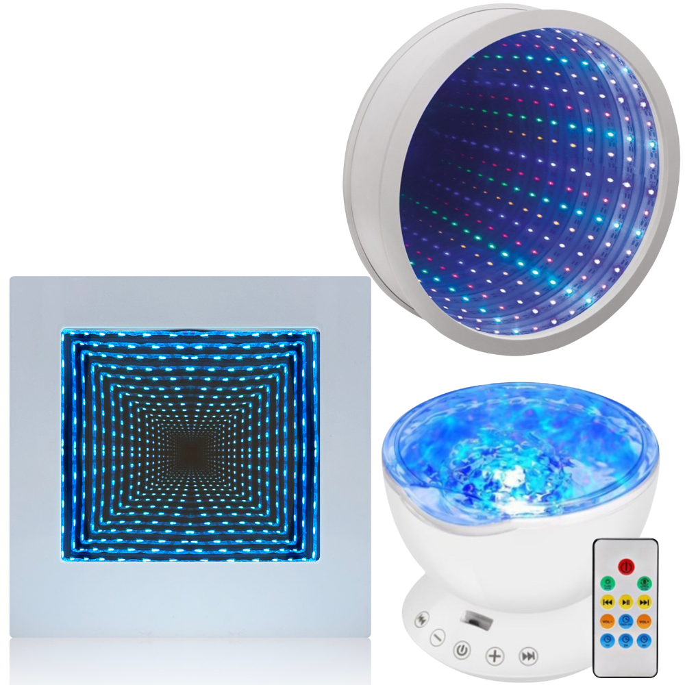 22cm Square Light LED Infinity Mirror + 23cm Round Infinity Mirror ...
