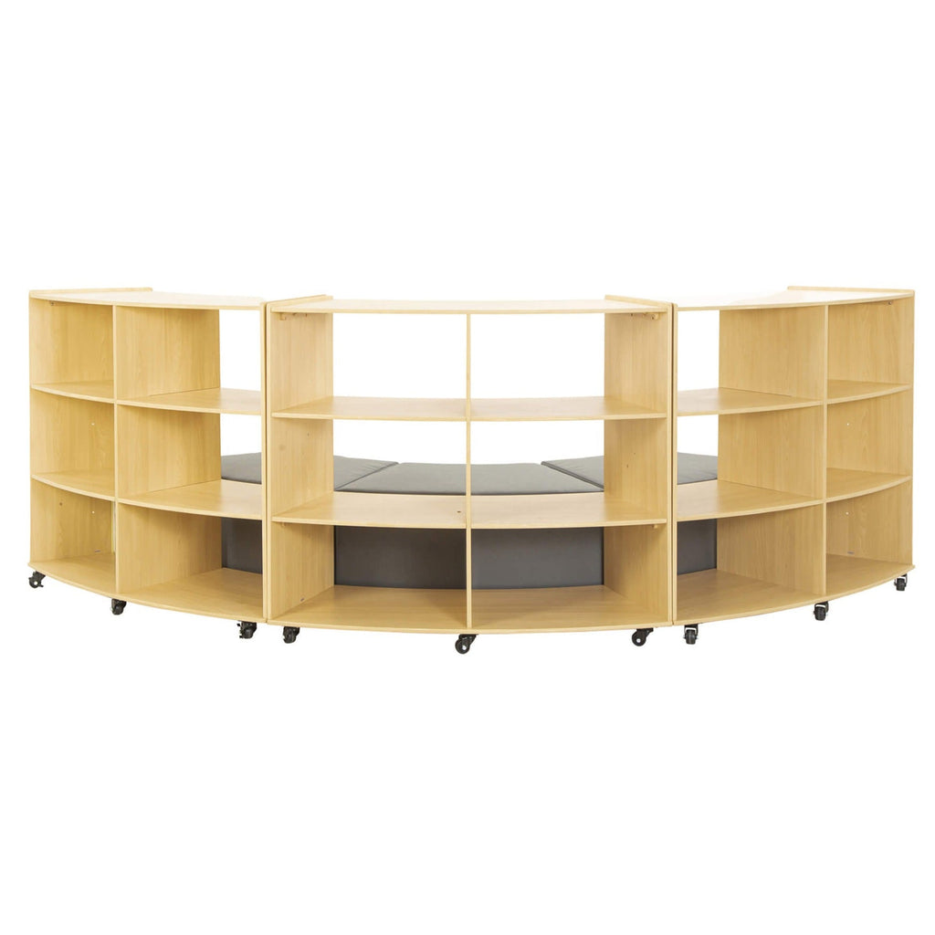 3 Shelf Curved Storage Unit + 3 Ottomans | Educational Equipment Supplies
