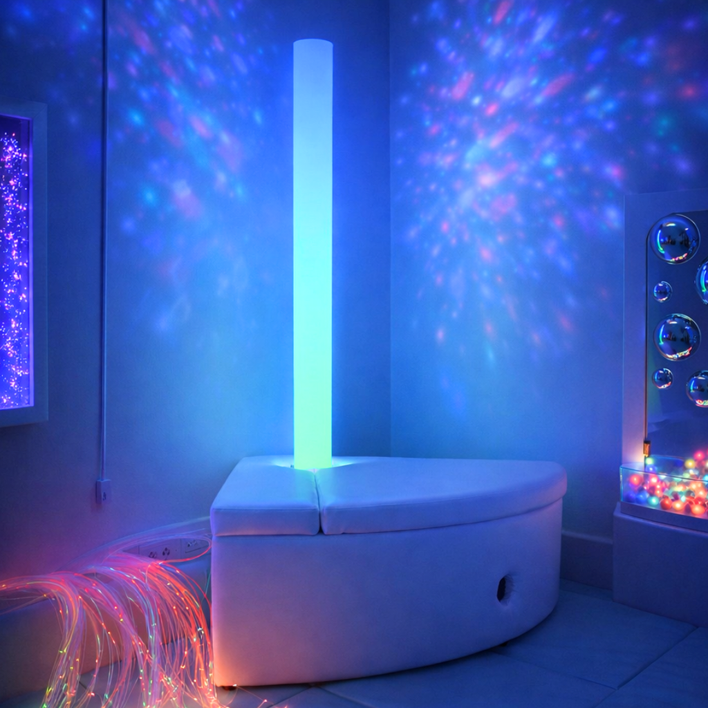 Sensory Waterless LED Light Tube H180cm & White Corner Padded Seat ...