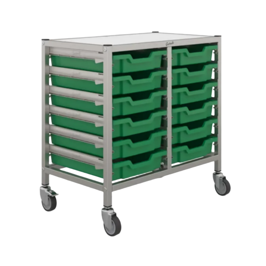 Gratnells 12 Shallow Low Tray Double Width Trolley - Silver Frame ...