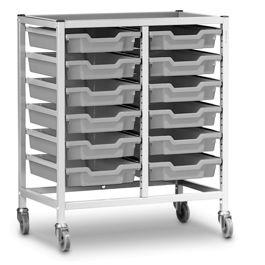 Gratnells Double Column Trolley + 12 Shallow Trays | Trolley System ...