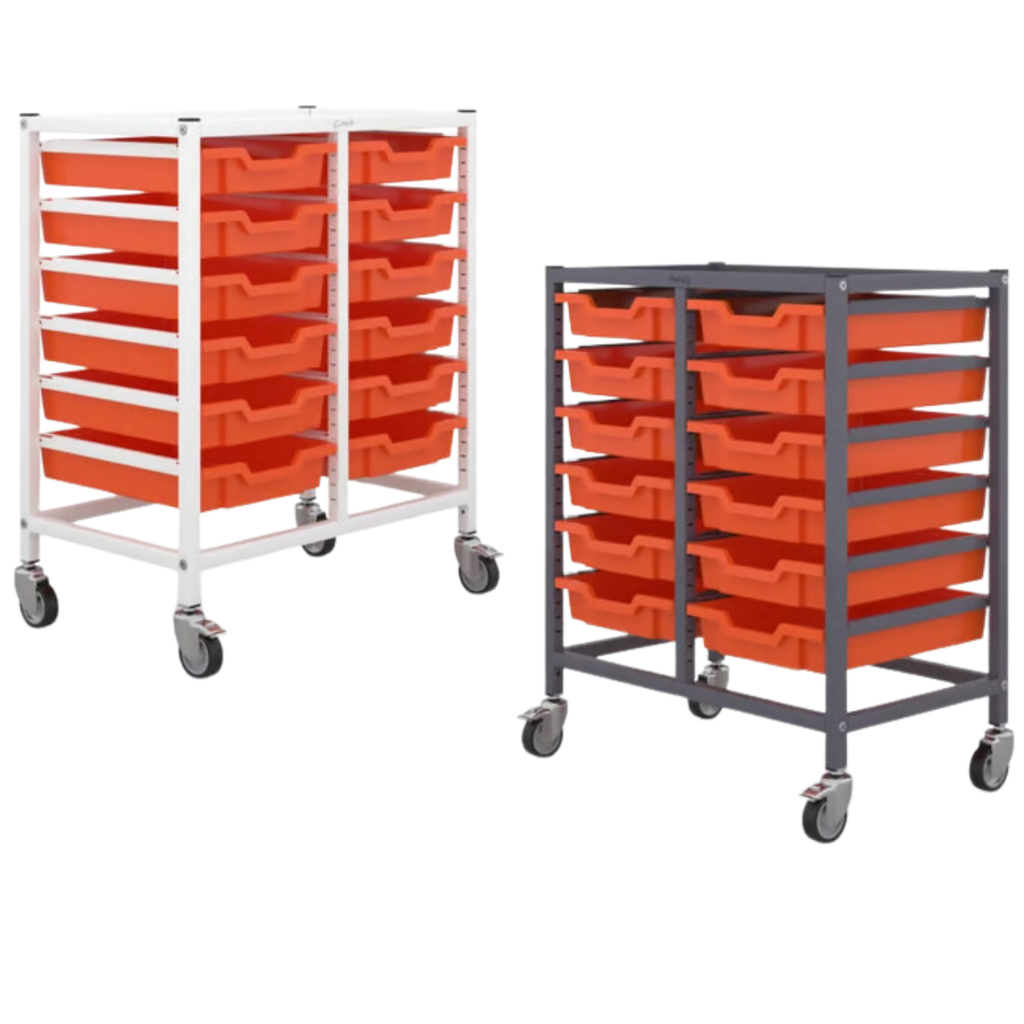 Gratnells Double Column Trolley + 12 Shallow Trays | Trolley System ...