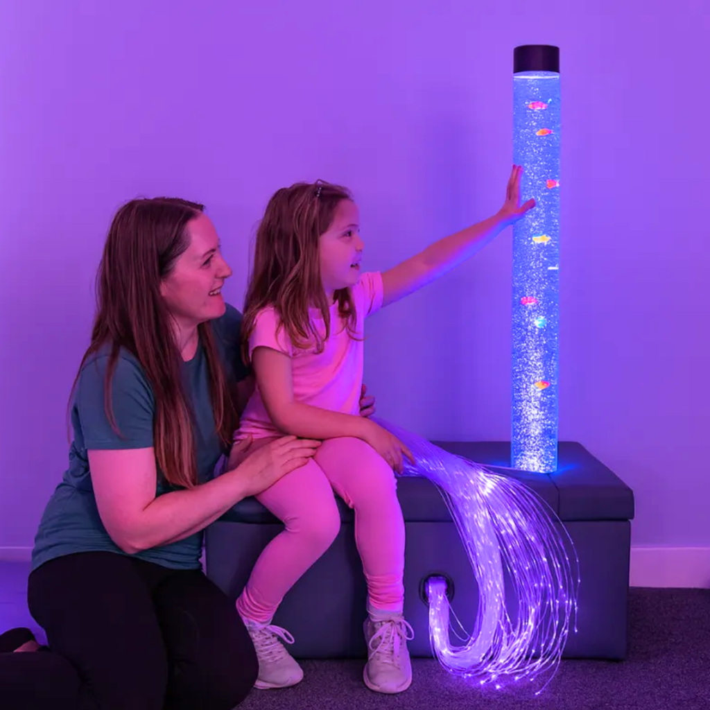 Sensory Bubble Tube 180cm + Grey Padded Retangular Plinth + Fibre Optic ...