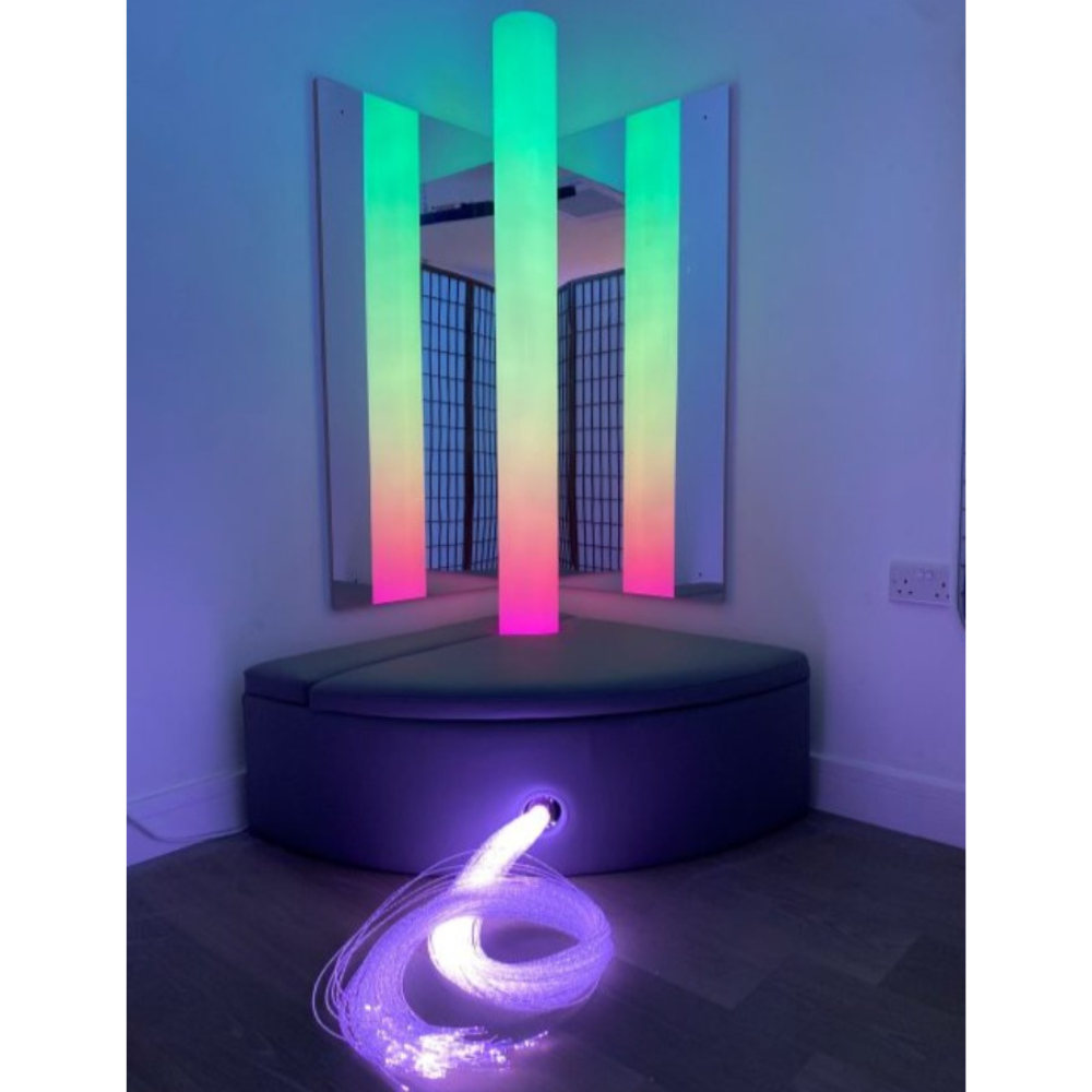 Sensory Waterless LED Tube 180cm + Grey Padded Corner Plinth + Fibre ...