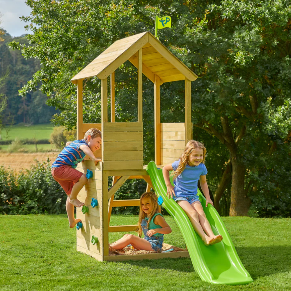 TP Treehouse Wooden Play Tower + Wavy Slide + Slide Lock + Climbing ...