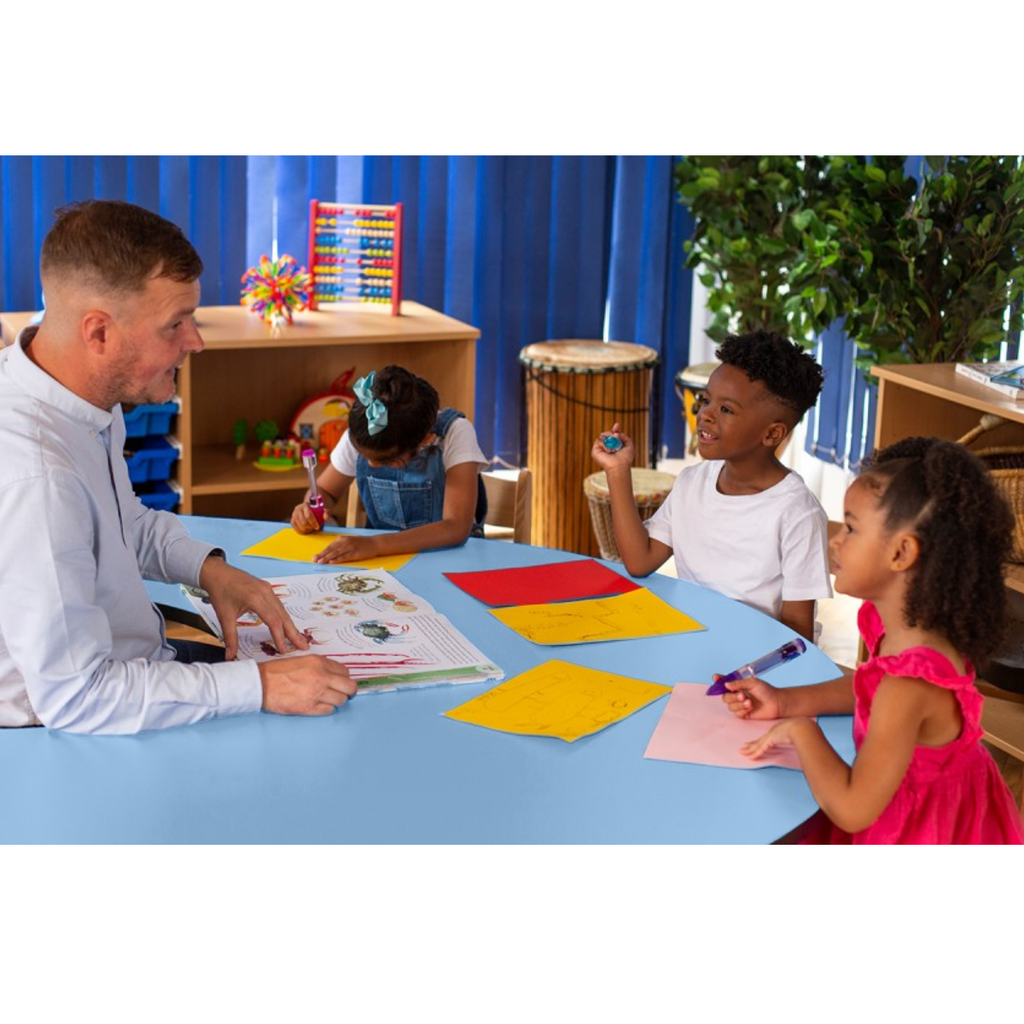 Tuf-Top™ Height Adjustable Horseshoe Table - Sky Blue | Educational ...