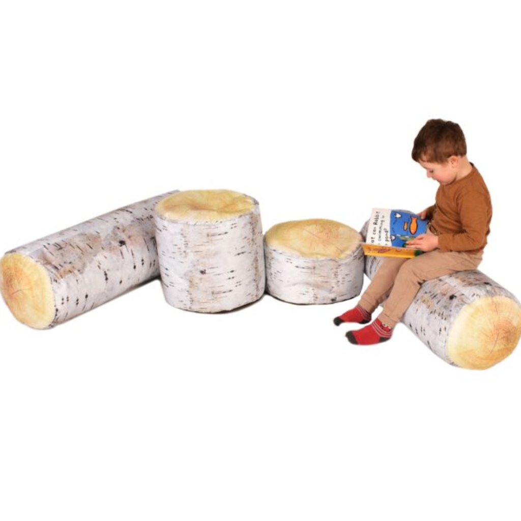 Woodland Walk Indoor/Outdoor Birch Tree Stump & Bolster Cushions Set ...