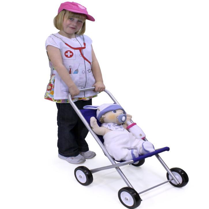 Large Childrens Dolls Role-Play Push Chair With Silver Frame ...