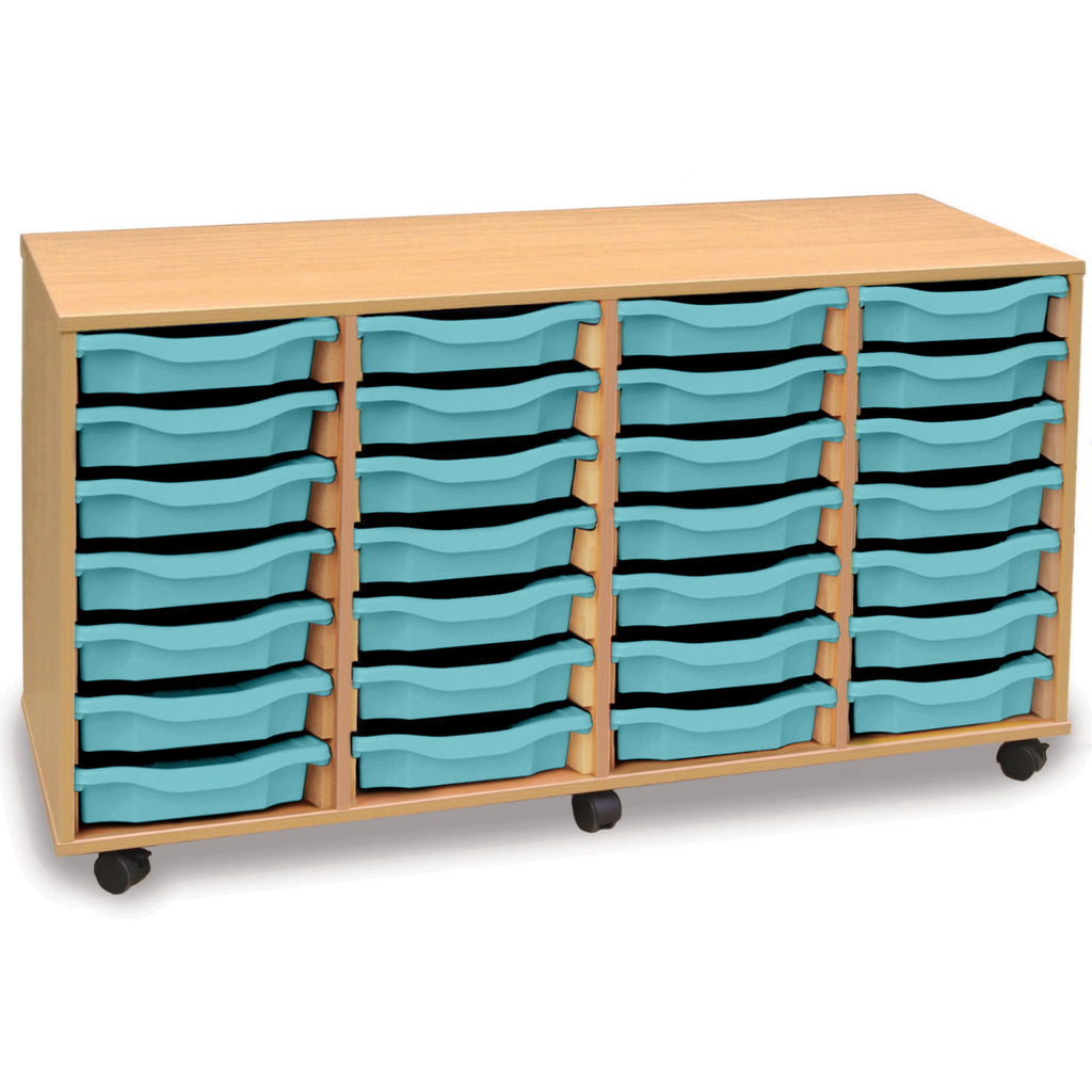 Four Column Mobile Tray Storage Unit x 28 Shallow Trays | Educational ...