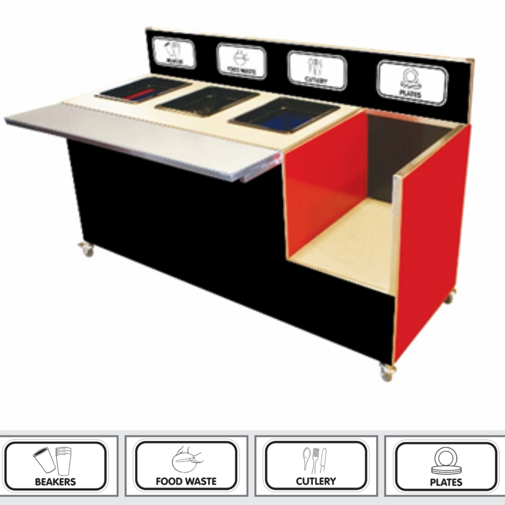 Standard 3 Bin Waste Food Clearing + Solid Base Tray Store Trolley ...