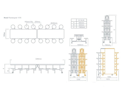 Spaceright 16 Seat Rectangular Mobile Folding Dining Table - W328 x ...