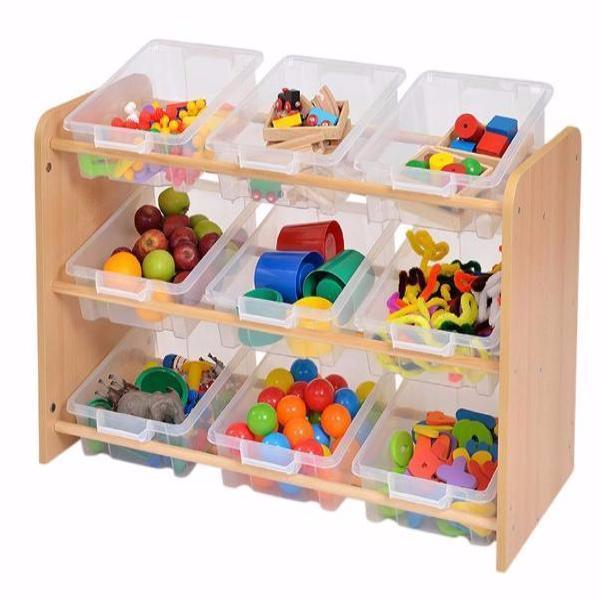 Rs Wooden Tray Tidy Store x 9 Plastic Trays | Educational Equipment ...