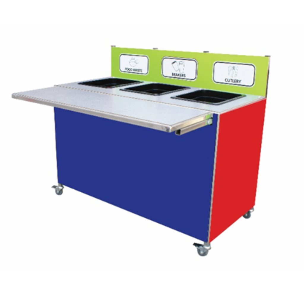 Standard 3 Bin Waste Food Clearing Trolley | Educational Equipment Supplies