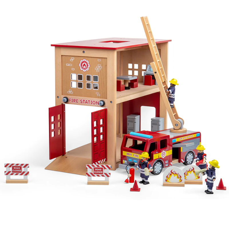 Wooden Fire Station & Fire Engine Set | Educational Equipment Supplies