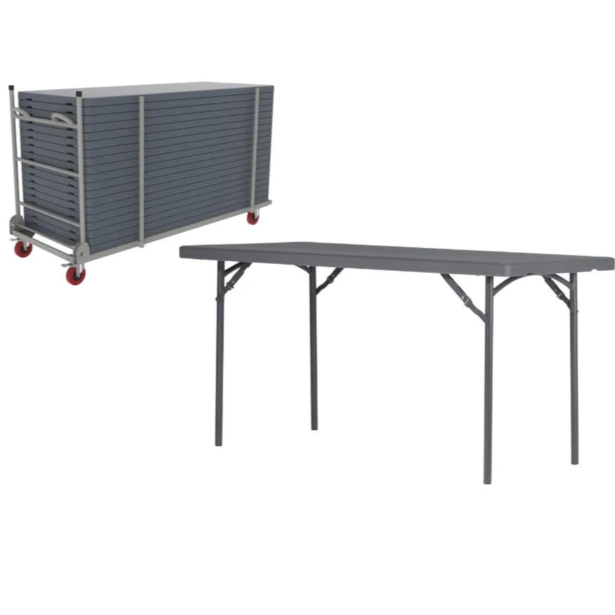 Zown Rectangle Folding Table Bundle - 20 Tables & Storage Trolley - 4ft ...